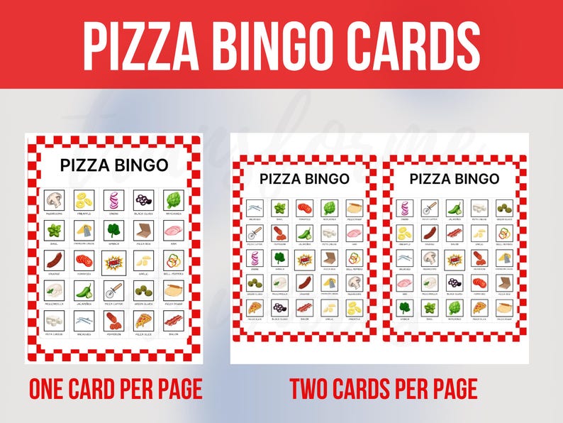 Pizza Bingo | Pizza Party Bingo | 30 Printable Pizza Bingo Cards ...