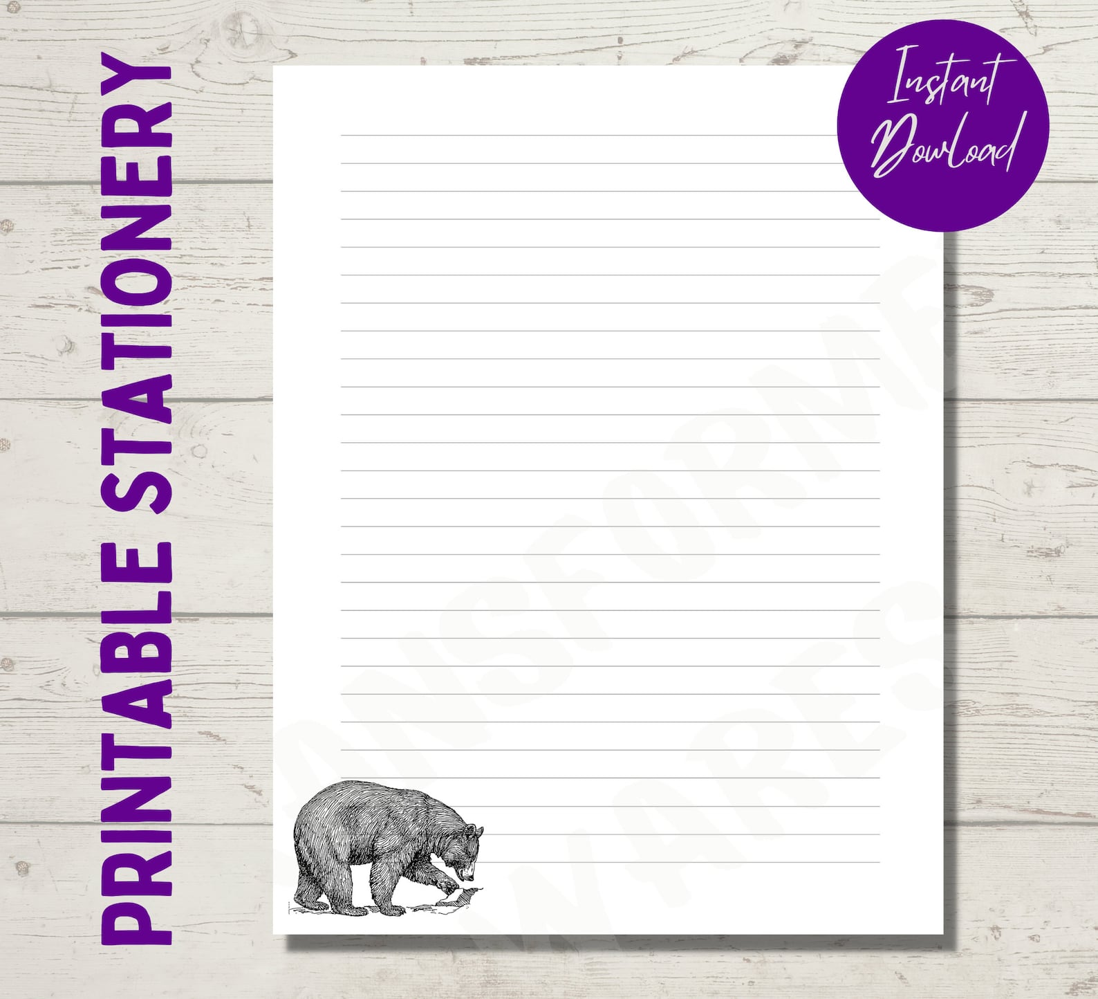 Printable Bear Stationery Woodland Animal Letter Writing Paper Digital ...