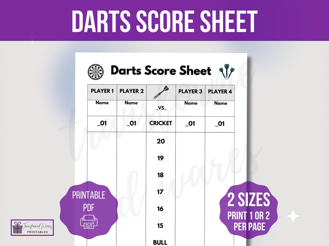 Darts Score Sheet Template, Printable Darts Score Sheet, Darts Game ...