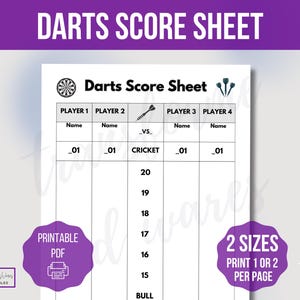 Darts Score Sheet Template, Printable Darts Score Sheet, Darts Game ...