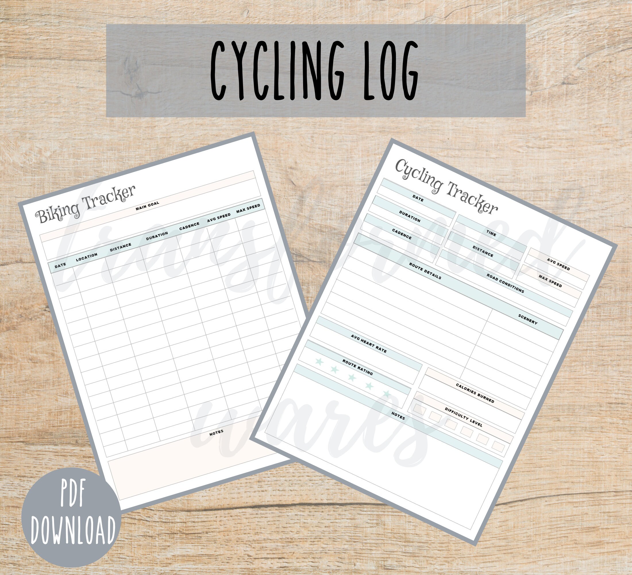Cycling Log Cycling Journal Bicycle Planner Dirt Bike Diary Printable ...