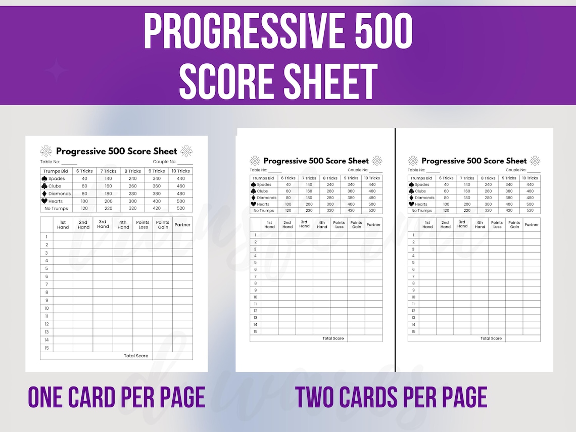 Progressive 500 Score Sheet, Printable Progressive 500 Score Sheet ...