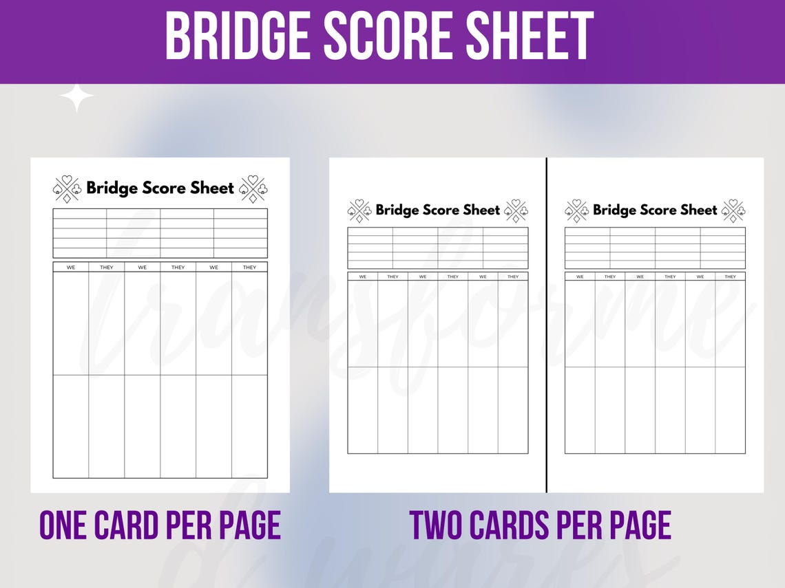Bridge Score Sheet Template, Printable Bridge Score Sheet, Bridge Game ...