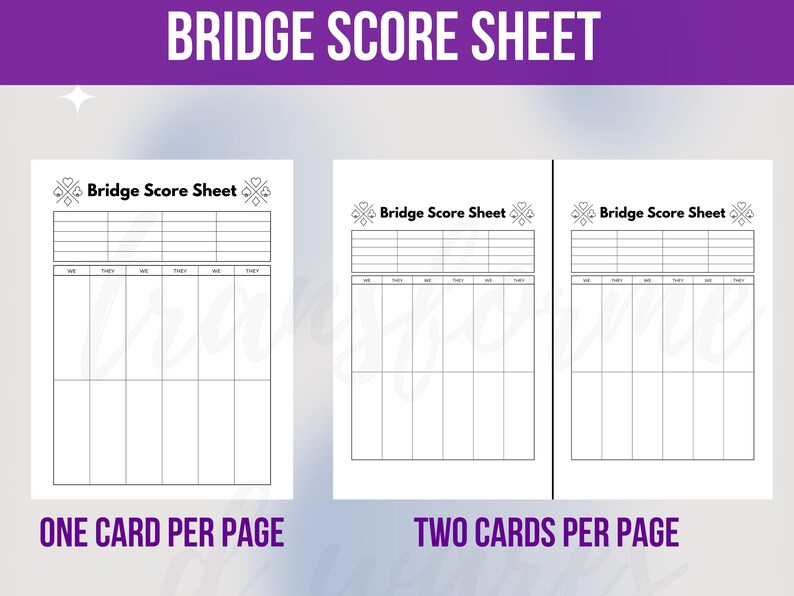 Bridge Score Sheet Template, Printable Bridge Score Sheet, Bridge Game ...