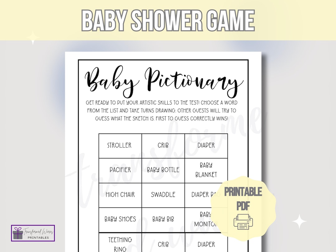 Baby Shower Games | Baby Shower Pictionary Game | Drawing Game | Baby ...