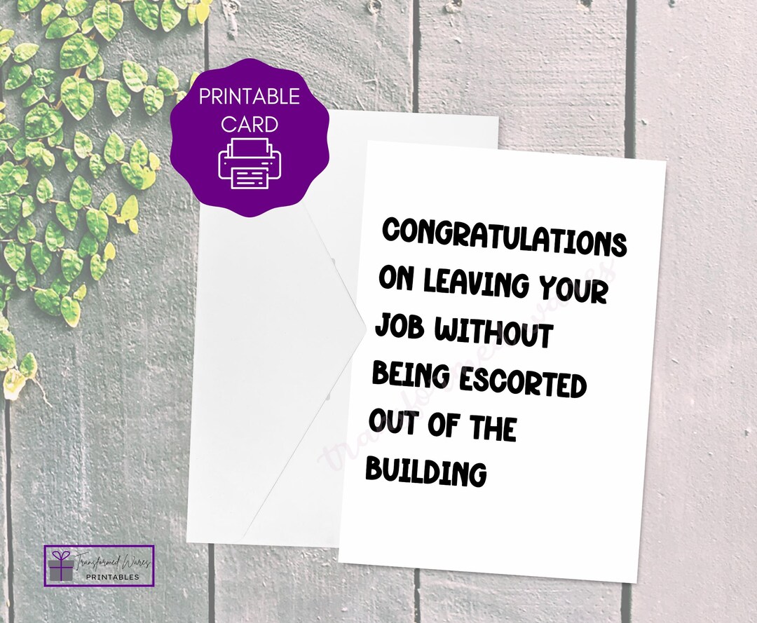 New Job Card Funny Co Worker Card Unique Printable 5X7 PDF Gift Instant ...