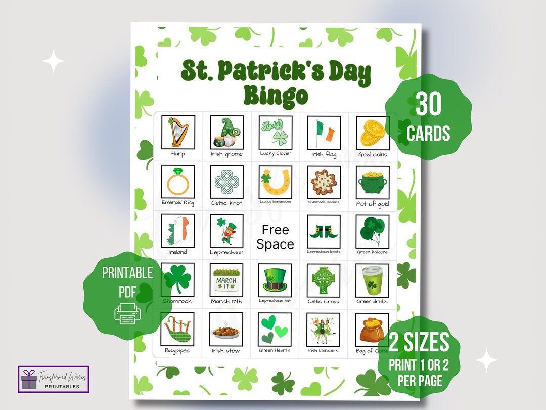 St. Patrick's Day Bingo | St. Patrick's Day Party | 30 Printable Bingo ...