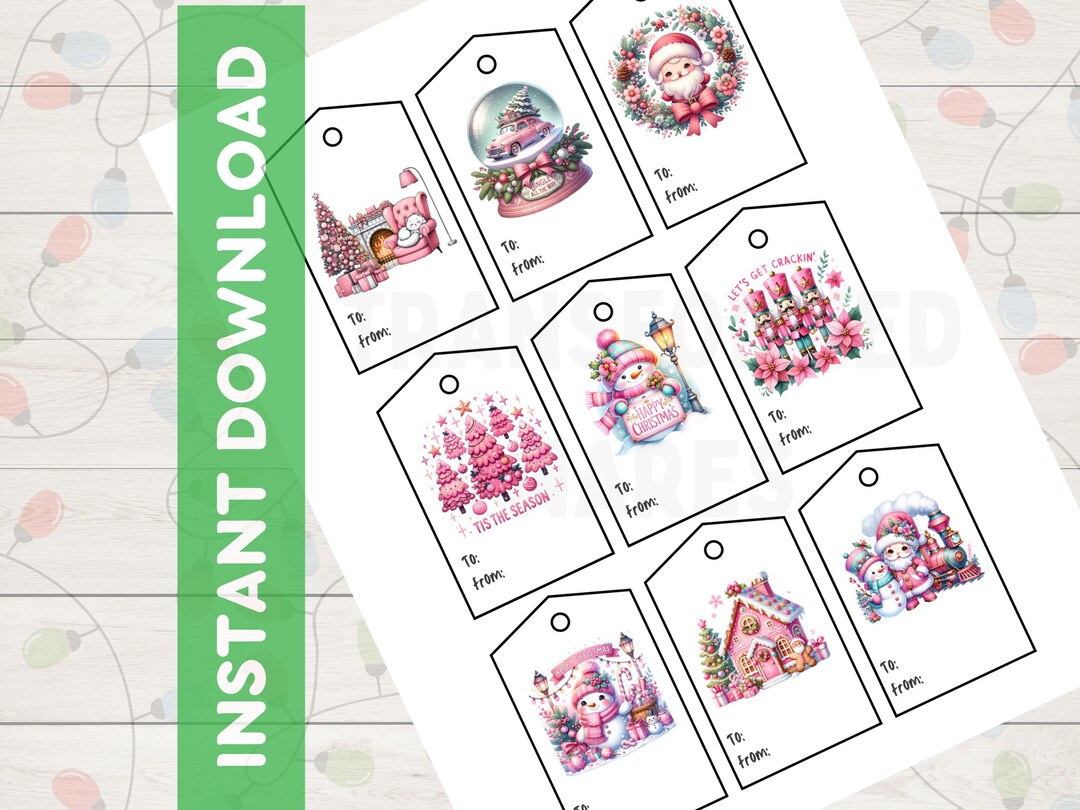 Pink Christmas Gift Tag Printable Christmas Gift Tags Set or 8 Merry ...
