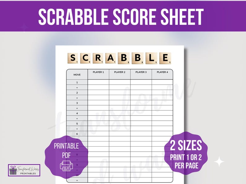 SCRABBLE Score Sheet Template, Printable Scrabble Score Sheet, Scrabble ...