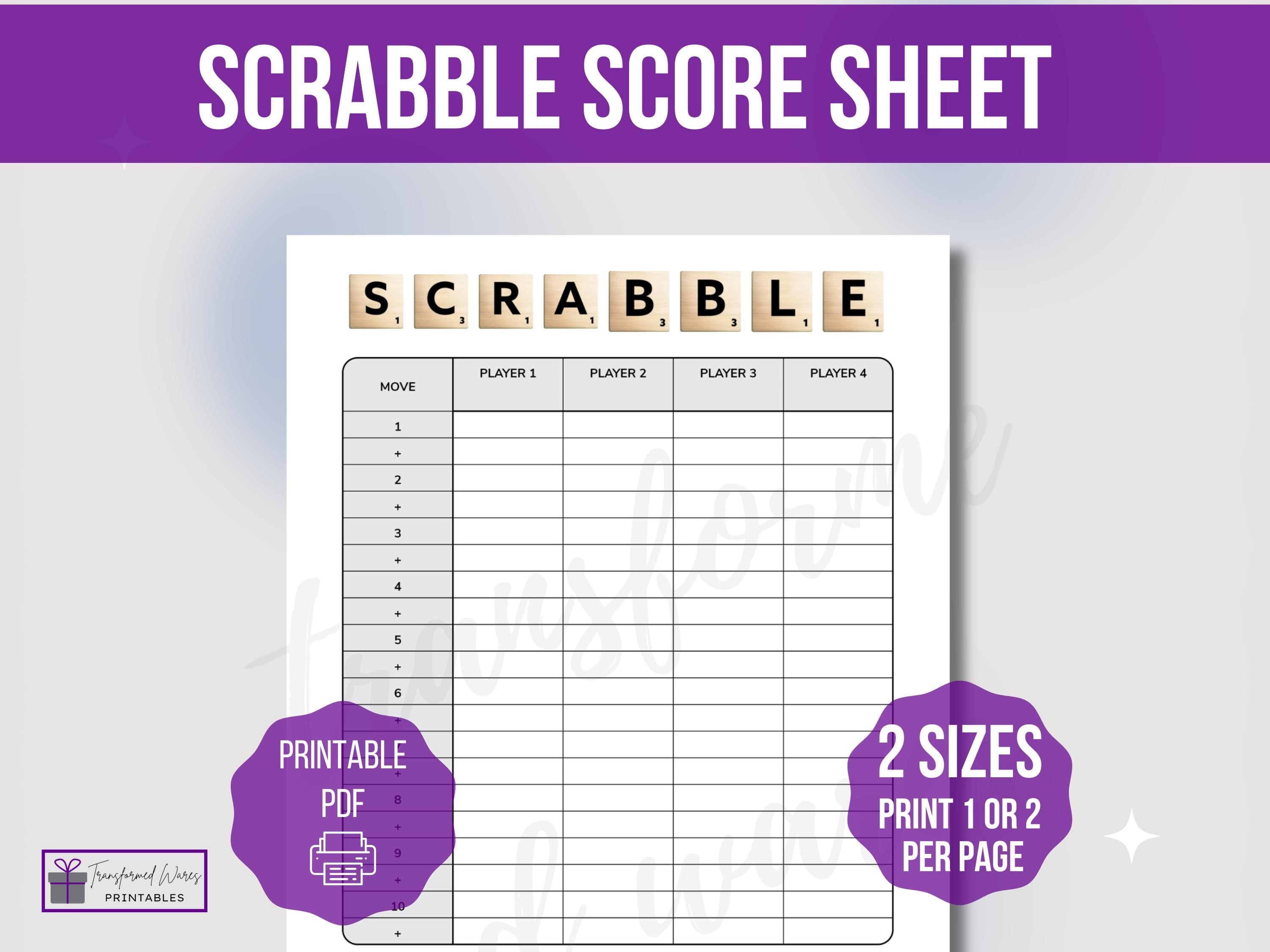 SCRABBLE Score Sheet Template, Printable Scrabble Score Sheet, Scrabble ...