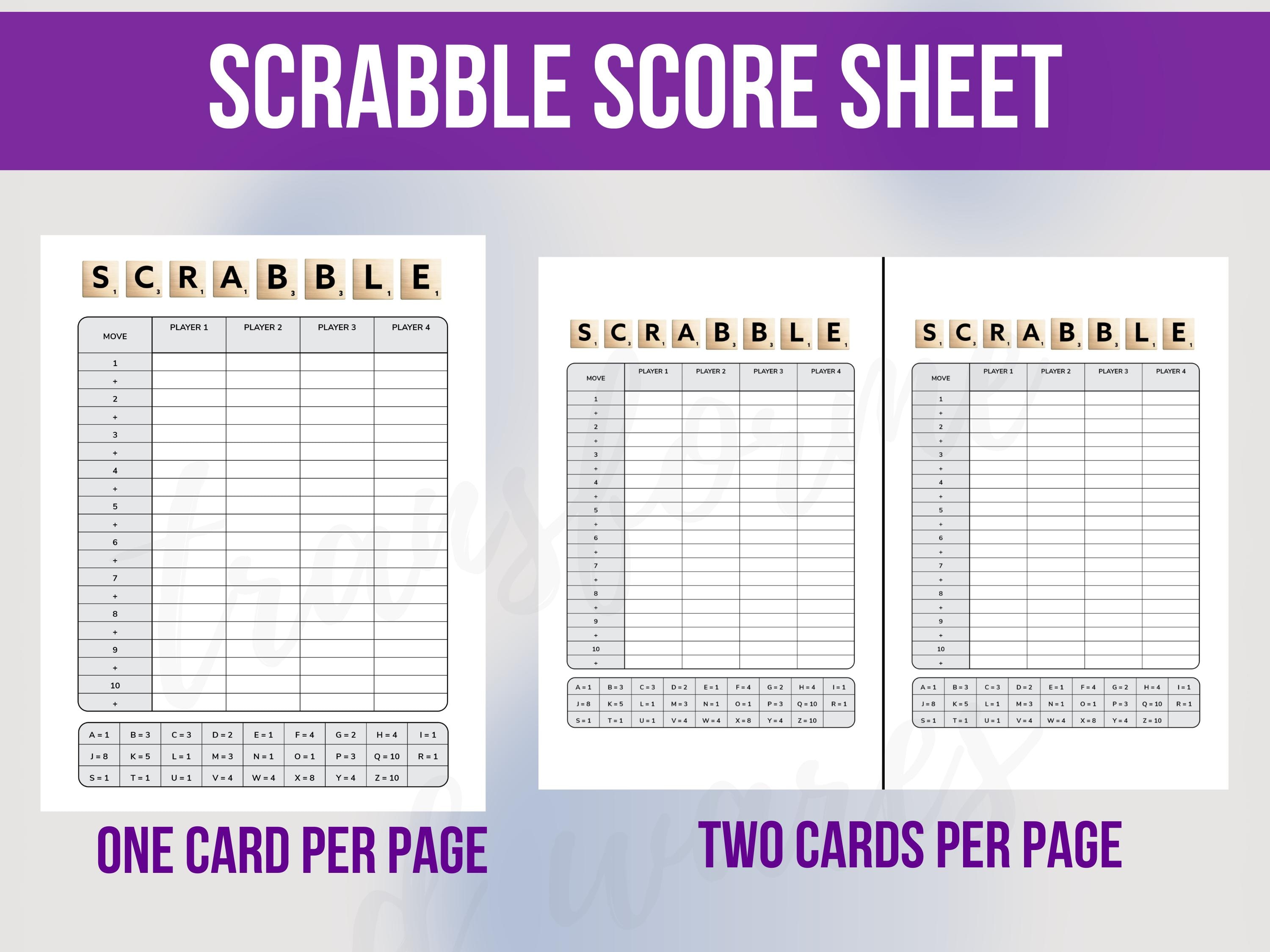 SCRABBLE Score Sheet Template, Printable Scrabble Score Sheet, Scrabble ...