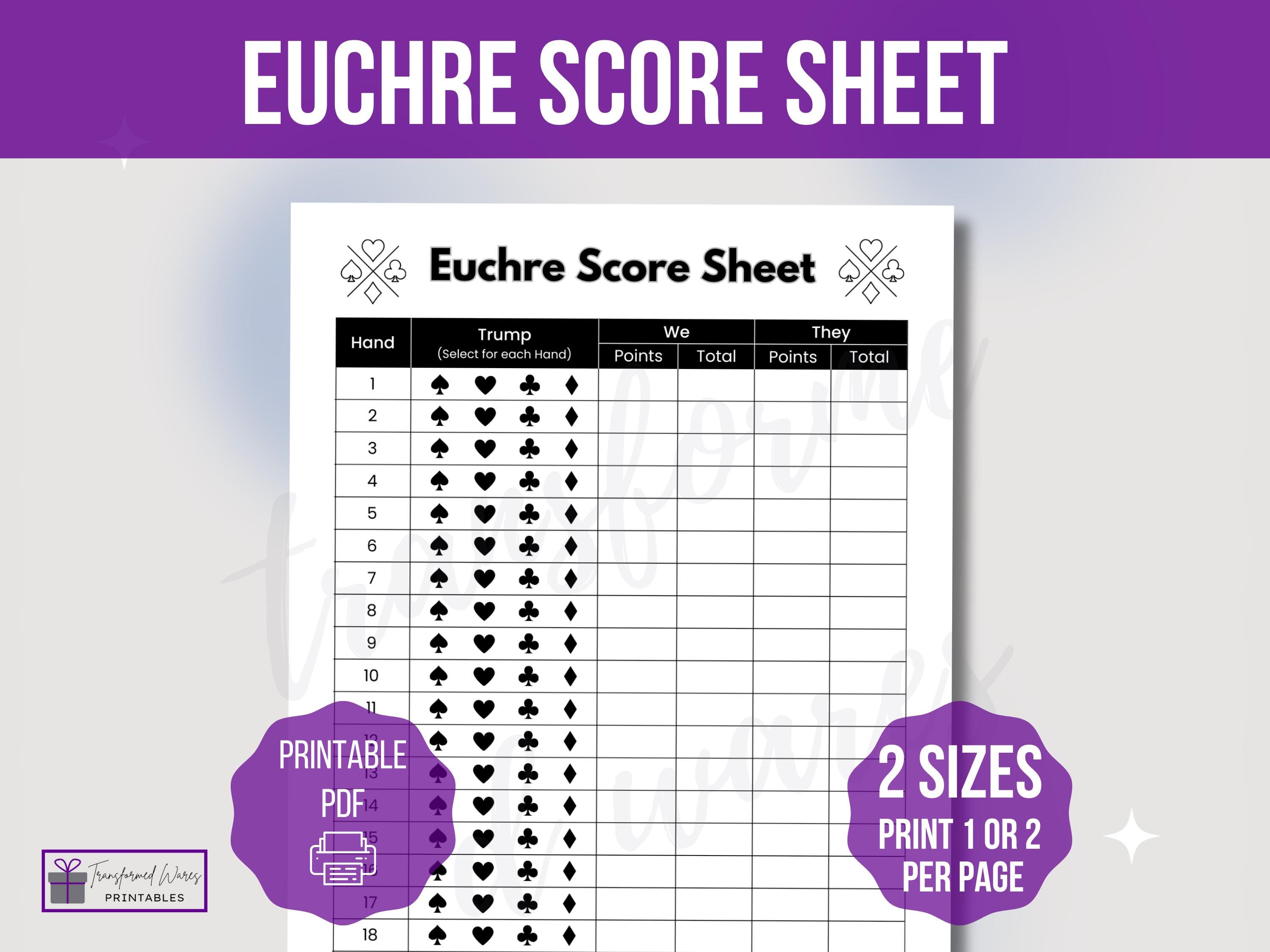 Euchre Score Sheet Template, Printable Euchre Score Sheet, Euchre Card ...