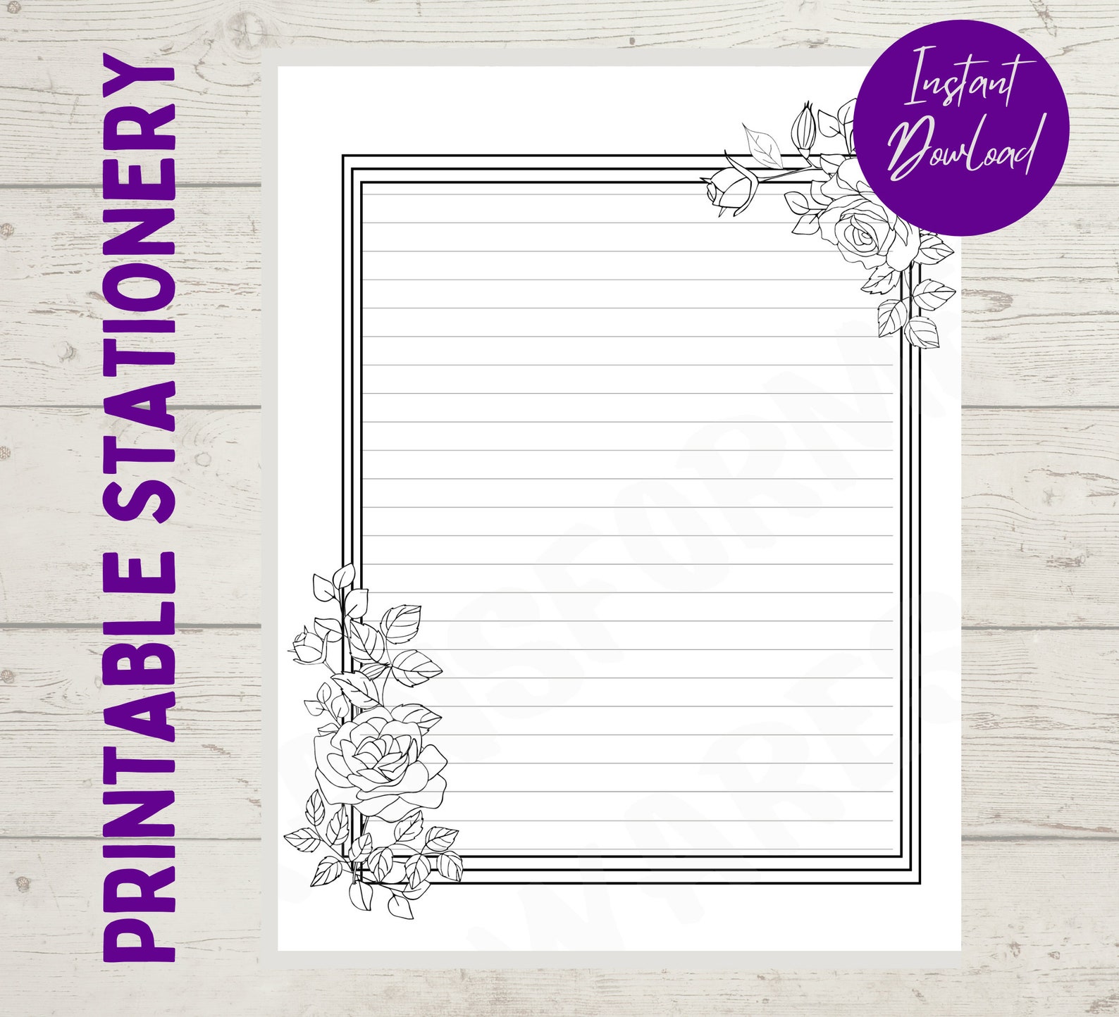 Black and White Floral Printable Stationary | Printable Writing Paper ...