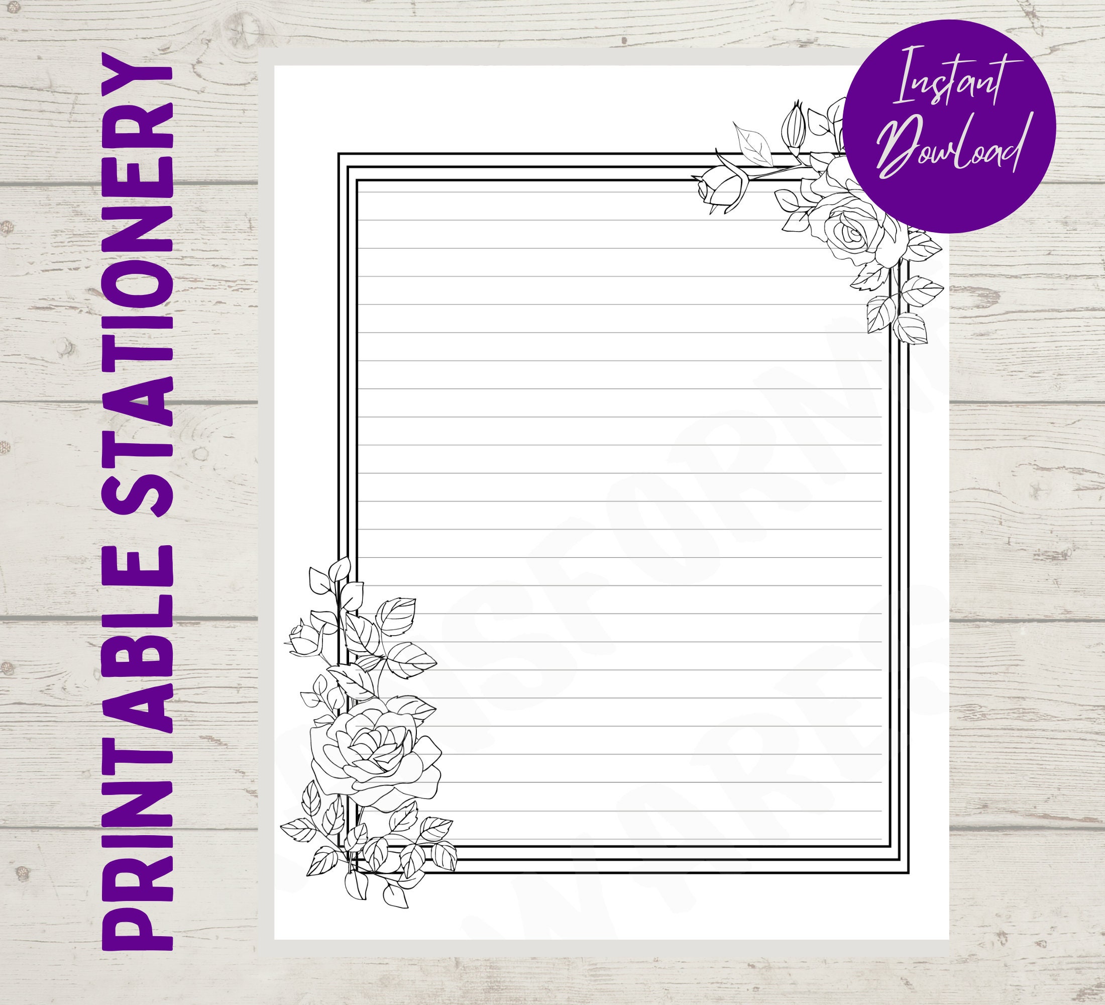 Black and White Floral Printable Stationary | Printable Writing Paper ...