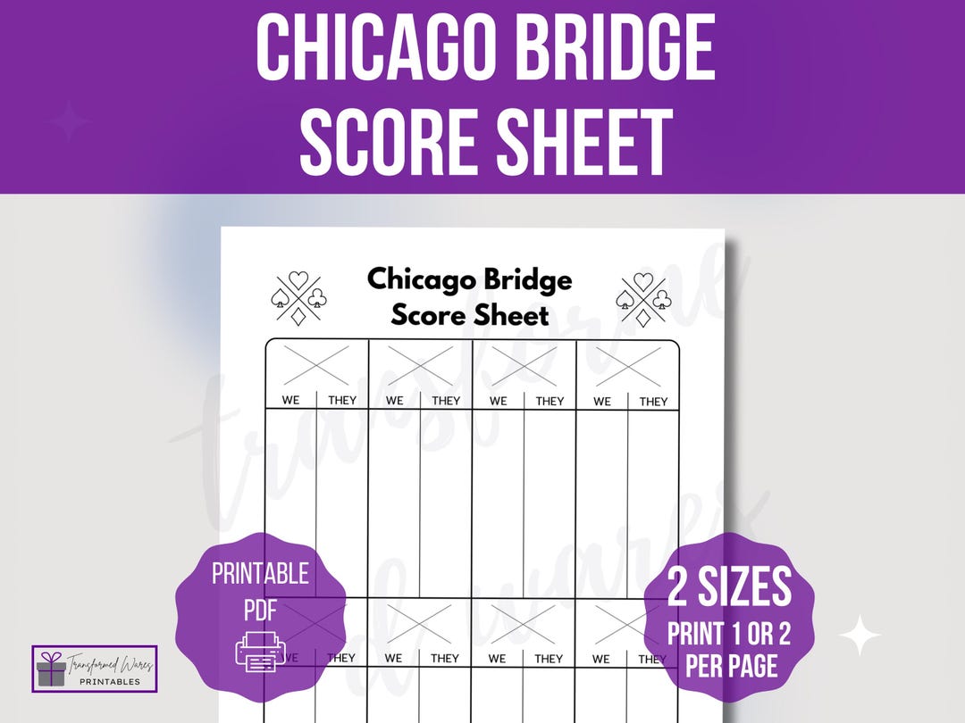 Chicago Bridge Score Sheet Template, Printable Chicago Bridge Score ...