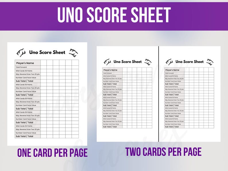 Uno Score Sheet Template, Printable Uno Score Sheet, Uno Card Game ...