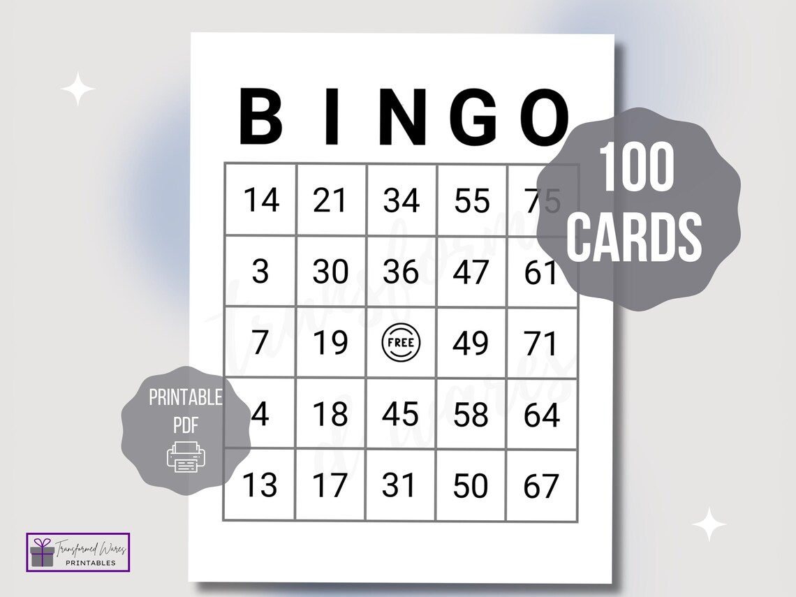 Jumbo Bingo Cards | Large Print 1-75 Bingo Cards | 1 per Page ...
