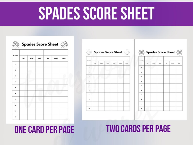 Spades Score Sheet Template, Printable Spades Score Sheet, Spades Card ...