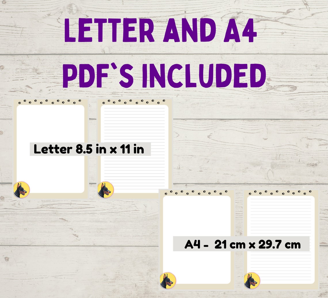 Doberman Printable Stationery Dog Writing Paper Notepaper Instant ...