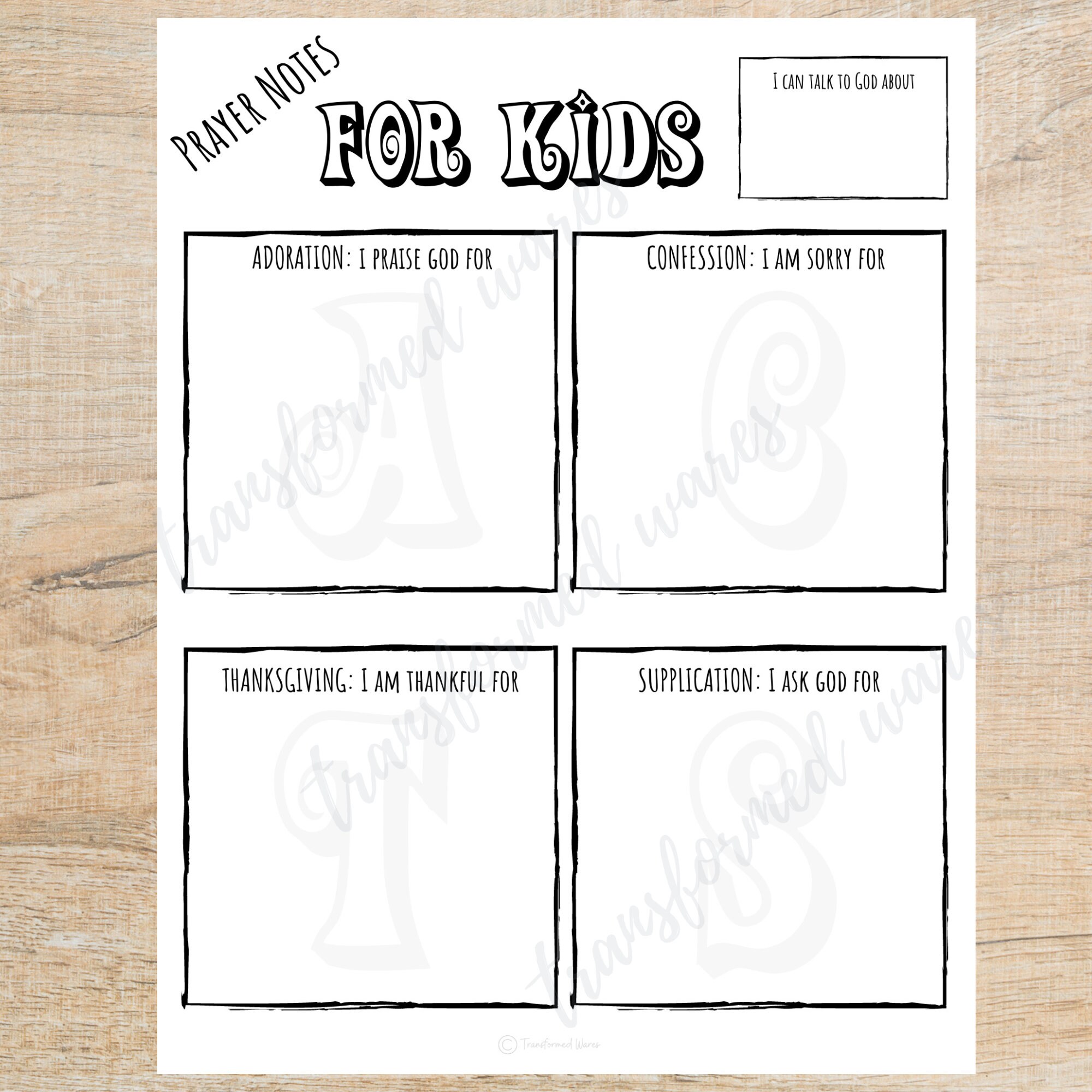 Prayer Notes for Kids PDF Printable Instant Download ACTS Teen Prayer ...