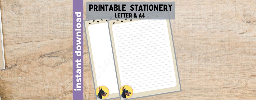 Doberman Printable Stationery Dog Writing Paper Notepaper Instant ...