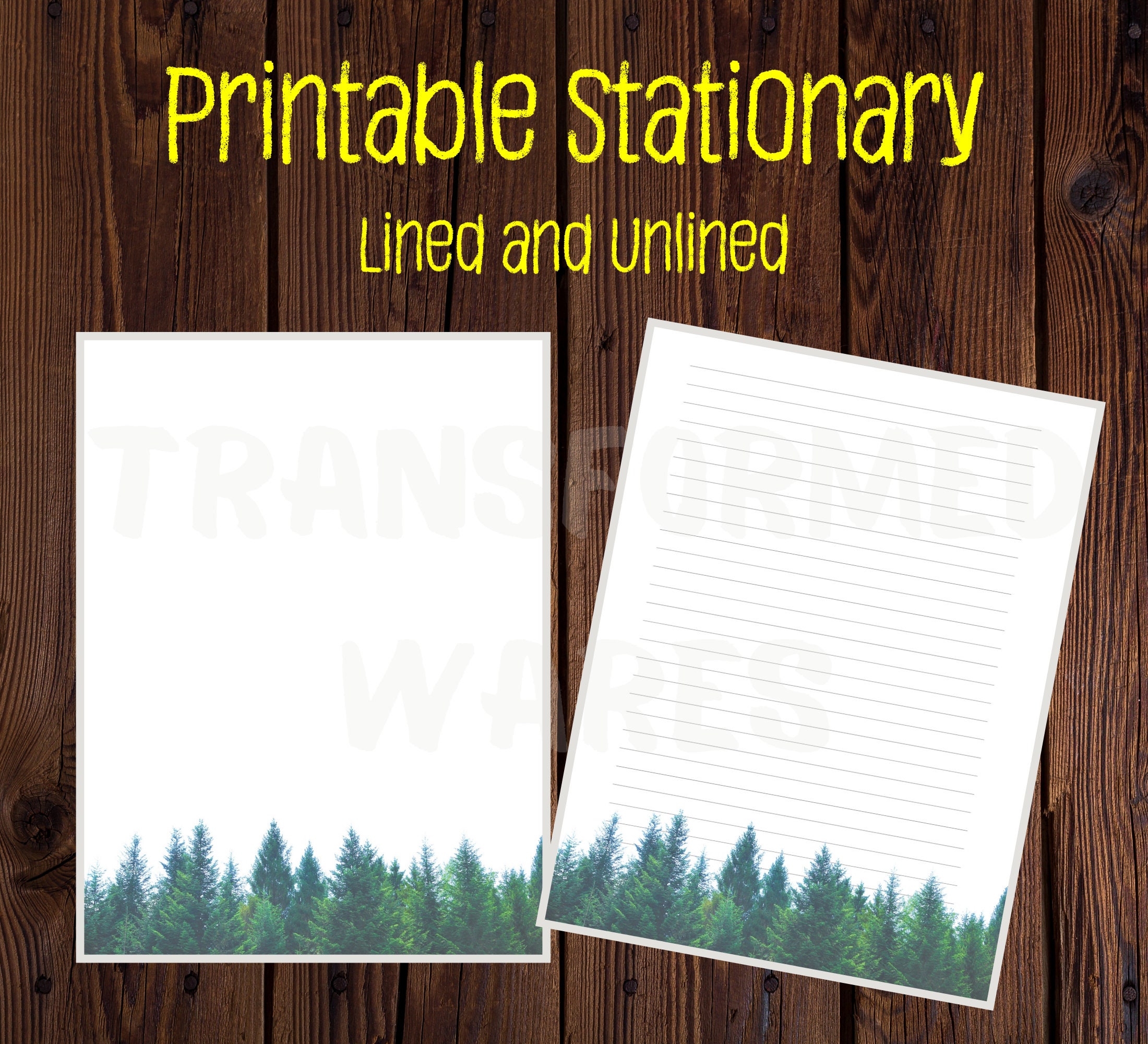 Printable Stationery Evergreen Trees Writing Paper | Etsy