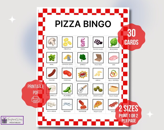 Pizza Bingo | Pizza Party Bingo | Pizza Night Bingo | Pizza Game ...