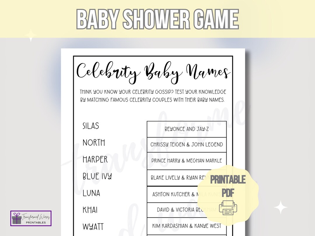 Baby Shower Games | Celebrity Baby Names Baby Shower Game | Baby Shower ...
