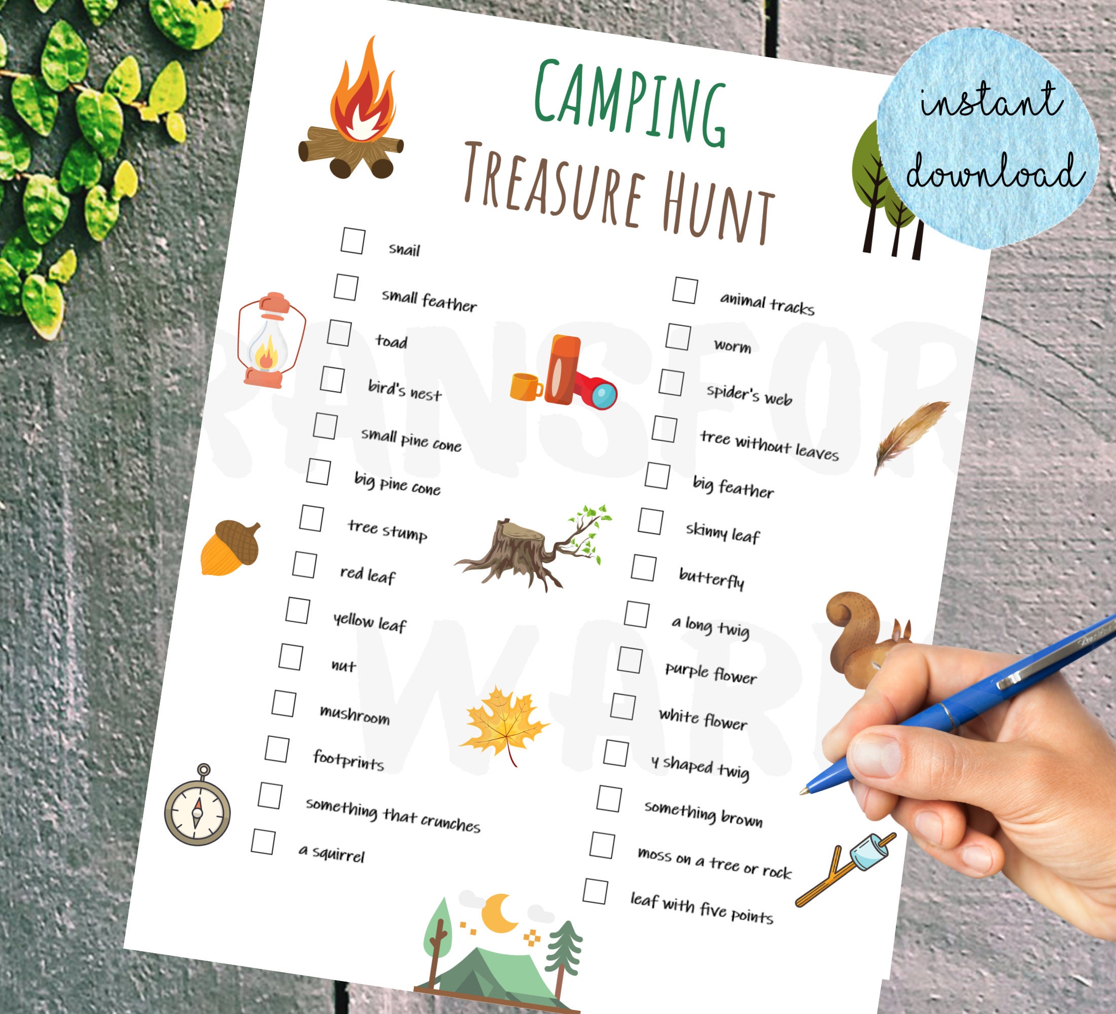 Camping Treasure Hunt for Kids Outdoor Scavenger Hunt Game Nature I Spy ...