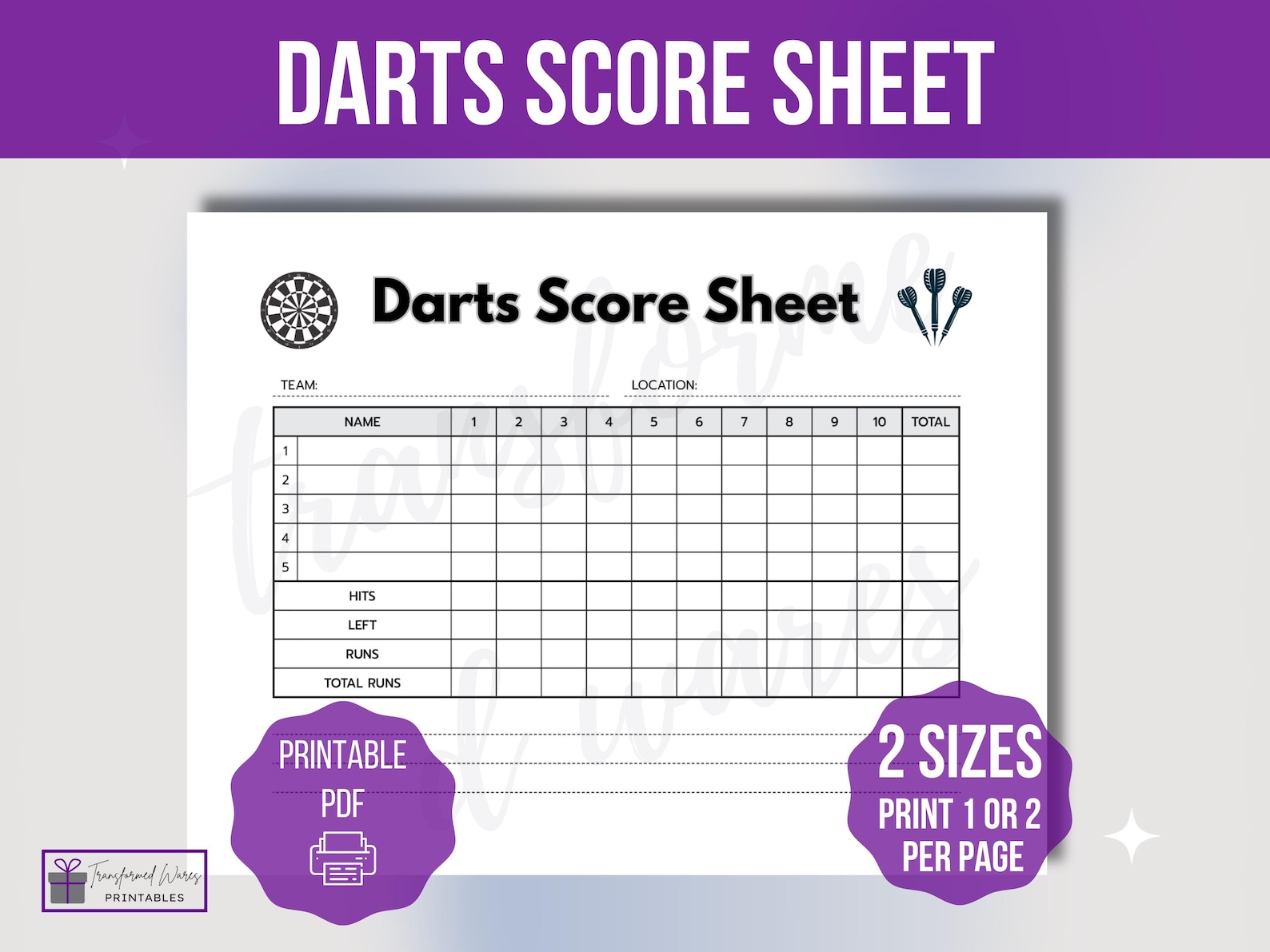 Darts Score Sheet Printable Template, Printable Darts Score Sheet ...