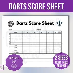 Darts Score Sheet Printable Template, Printable Darts Score Sheet ...
