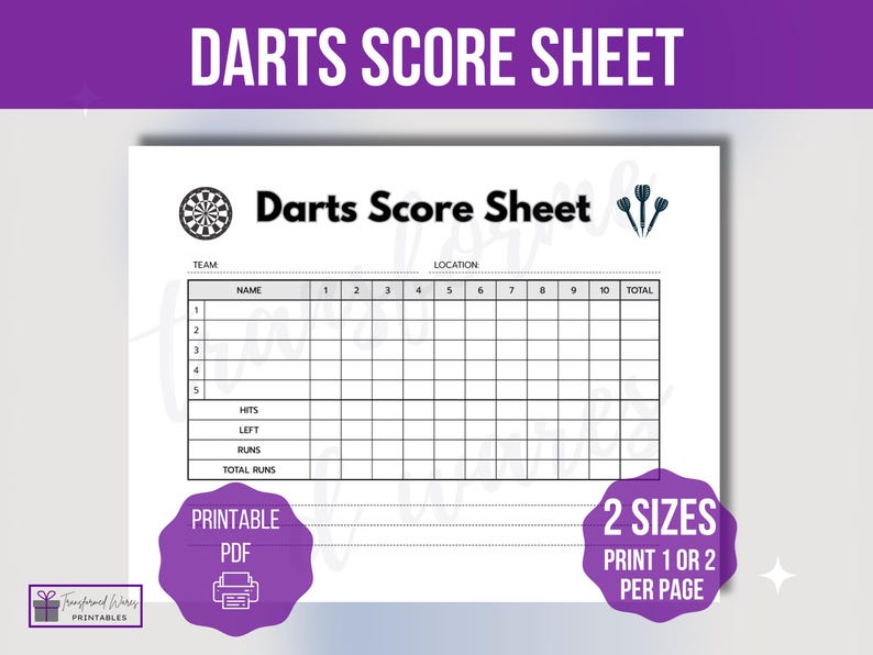 Darts Score Sheet Printable Template, Printable Darts Score Sheet ...