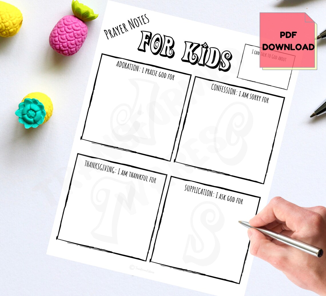 Prayer Notes for Kids PDF Printable Instant Download ACTS Teen Prayer ...