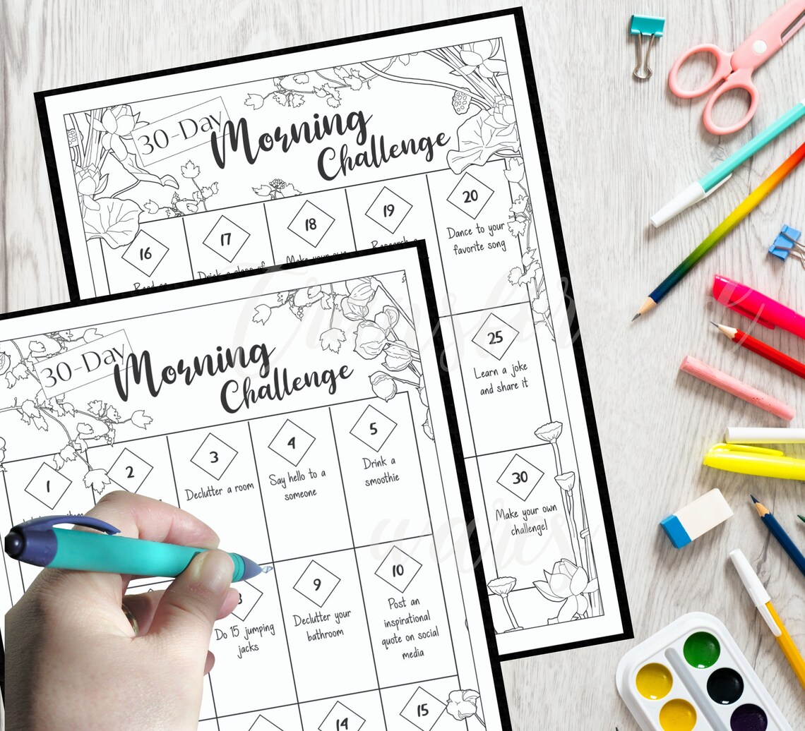 30 Day Challenge Printable Morning Routine Coloring Adult Coloring Page ...