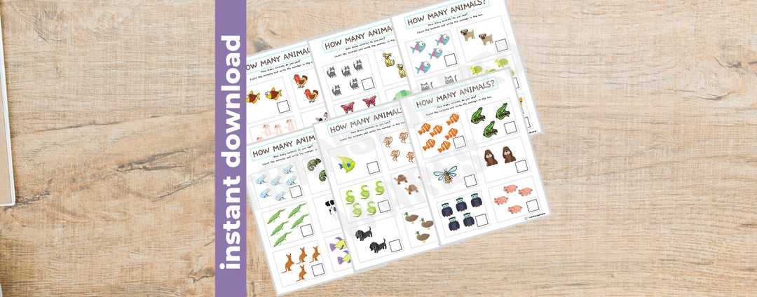 Animal Counting Worksheets, Learning to Count, Preschool, Kindergarten ...