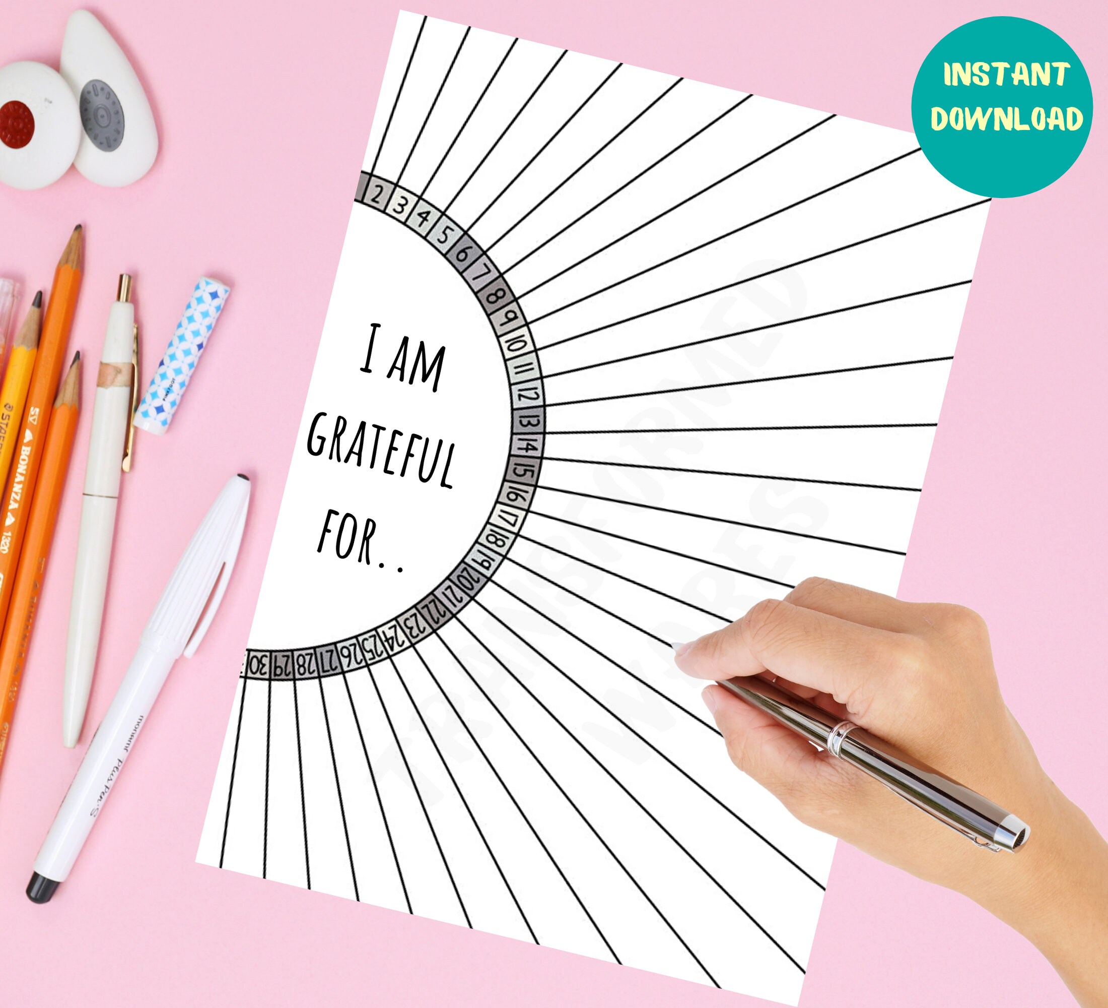 Sunburst Gratitude Journal Printable Monthly Thankfulness | Etsy