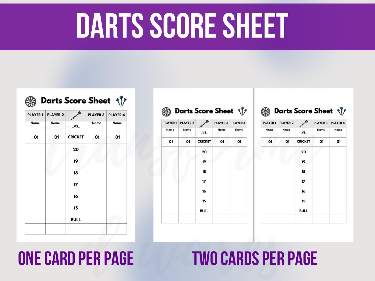 Darts Score Sheet Template, Printable Darts Score Sheet, Darts Game ...