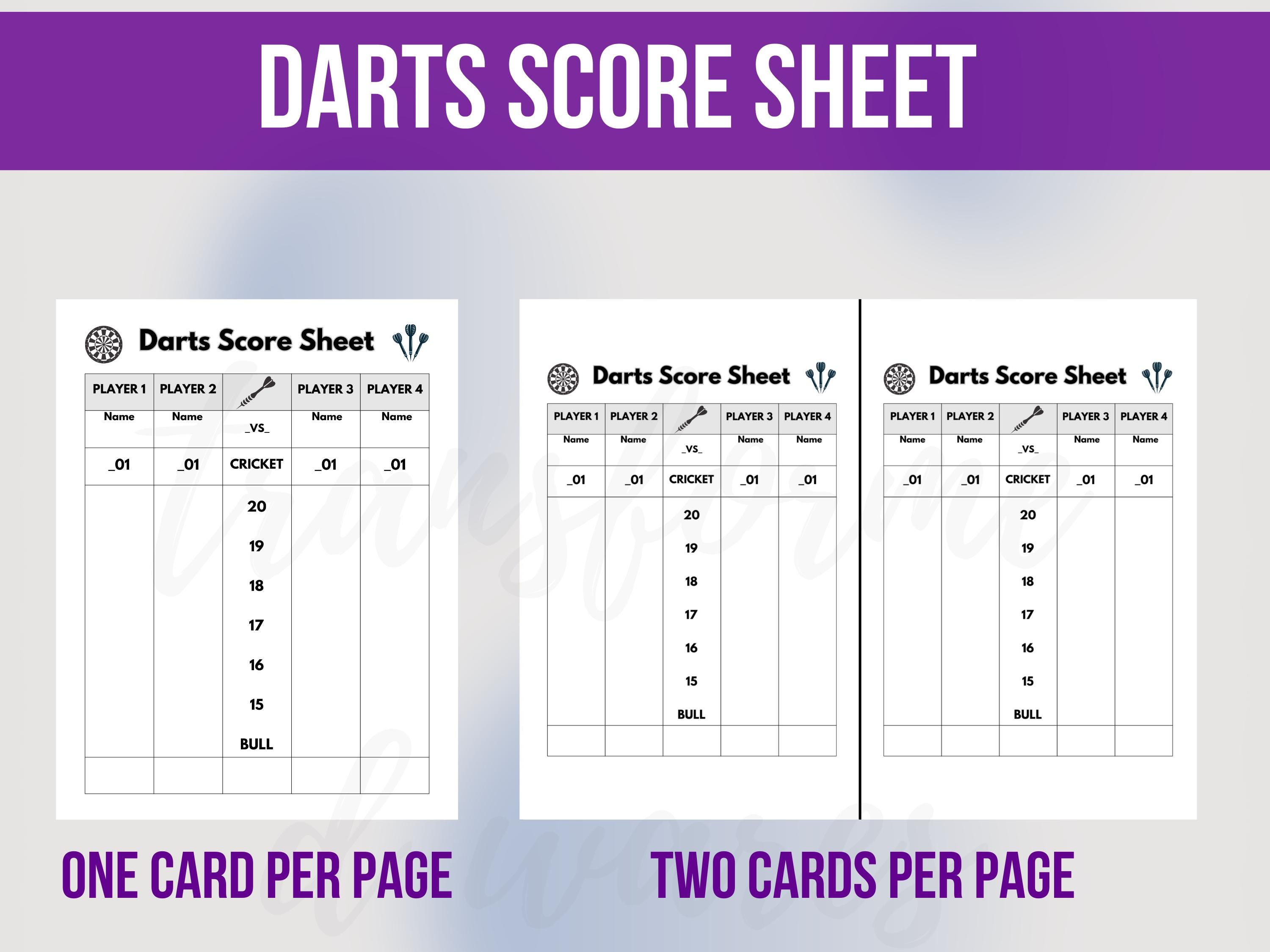 Darts Score Sheet Template, Printable Darts Score Sheet, Darts Game ...