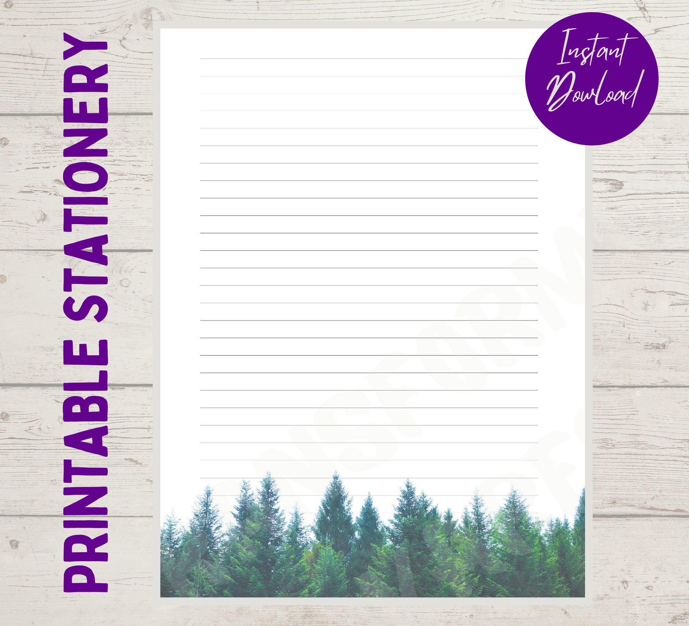Printable Stationery Evergreen Trees Writing Paper | Etsy