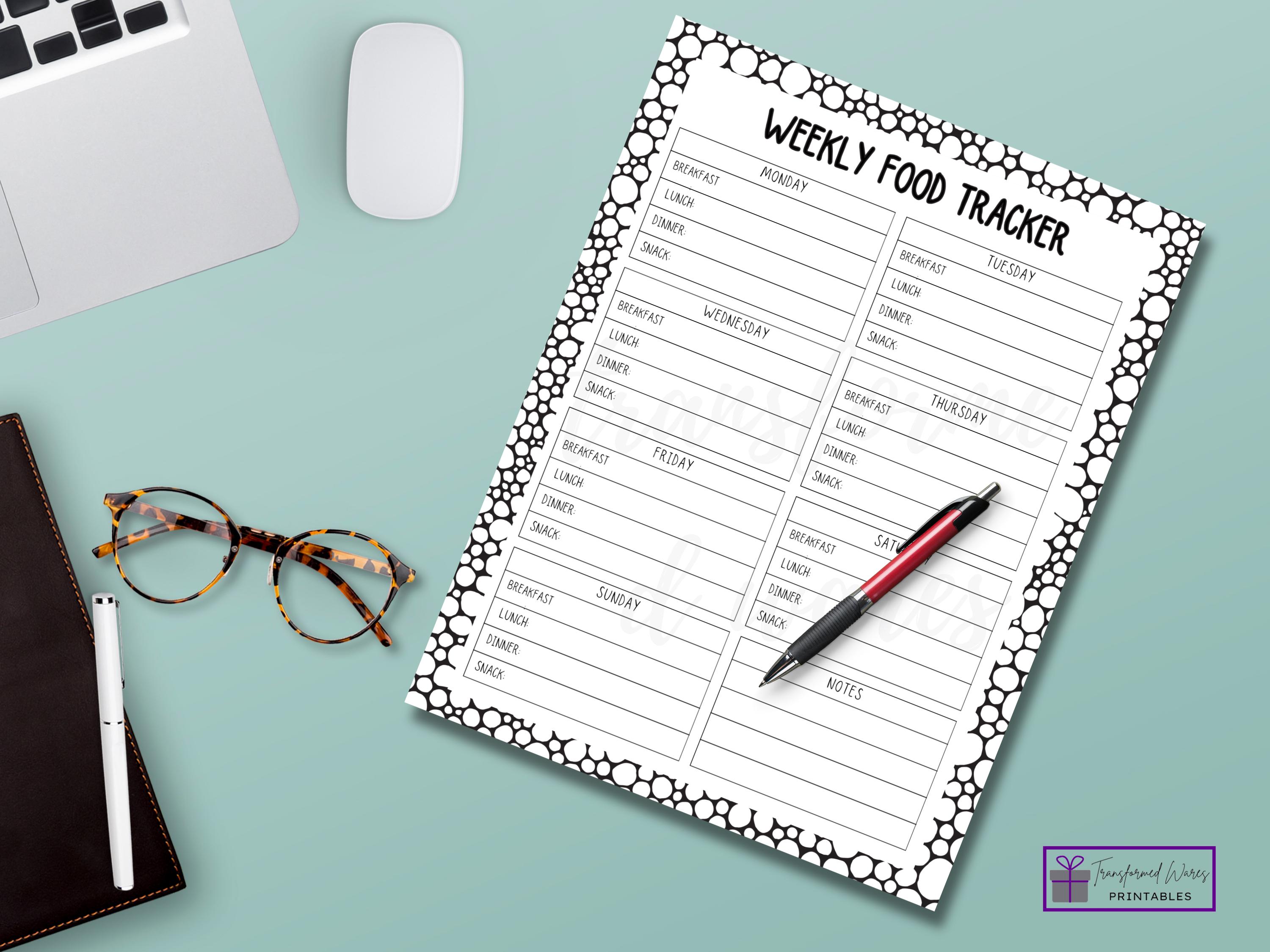 Weekly Food Tracker Journal Printable Page | Health Planner & Meal ...