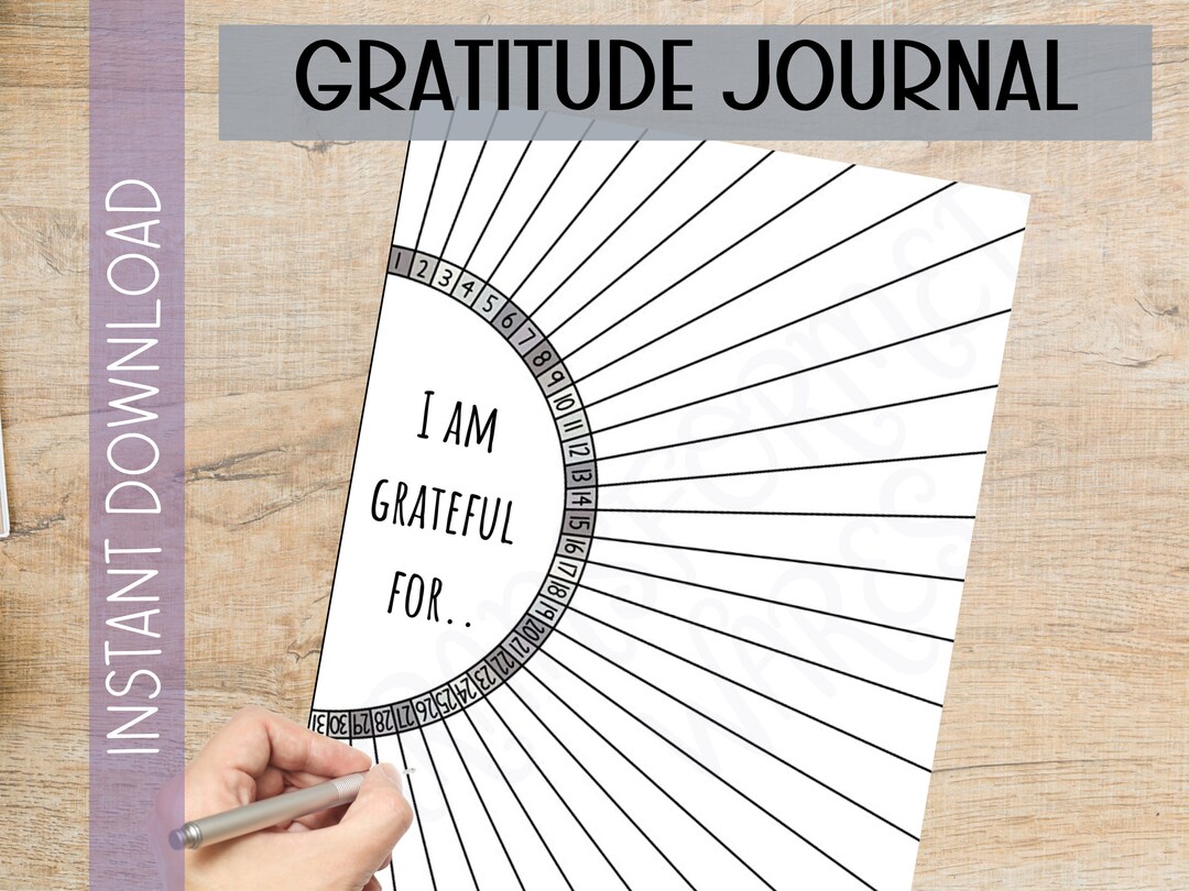 Sunburst Gratitude Journal Printable Monthly Thankfulness Planner Daily ...