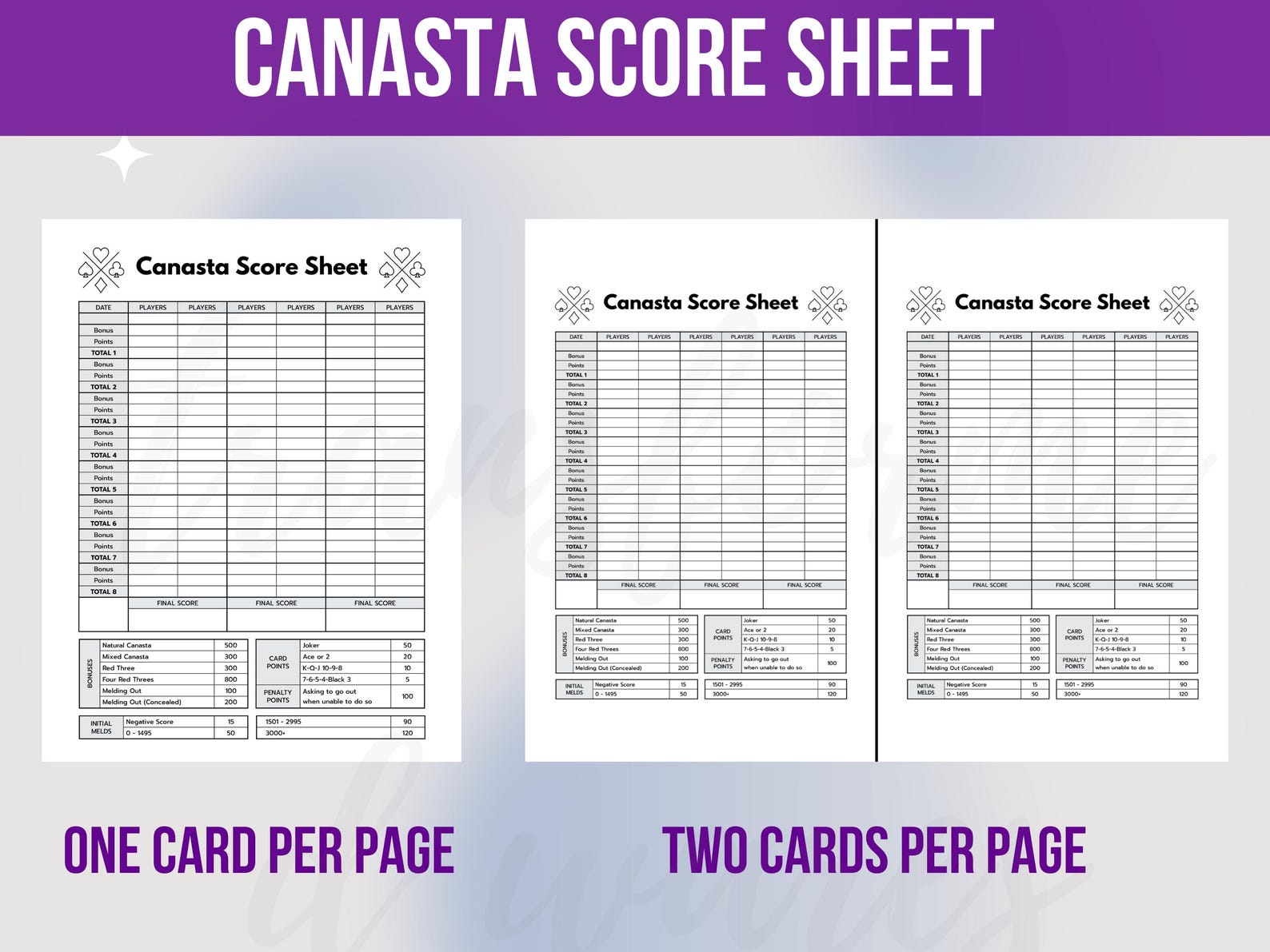 Canasta Score Sheet Template, Printable Canasta Score Sheet, Canasta ...