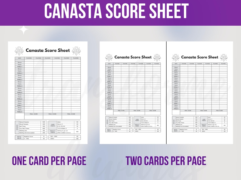 Canasta Score Sheet Template, Printable Canasta Score Sheet, Canasta ...