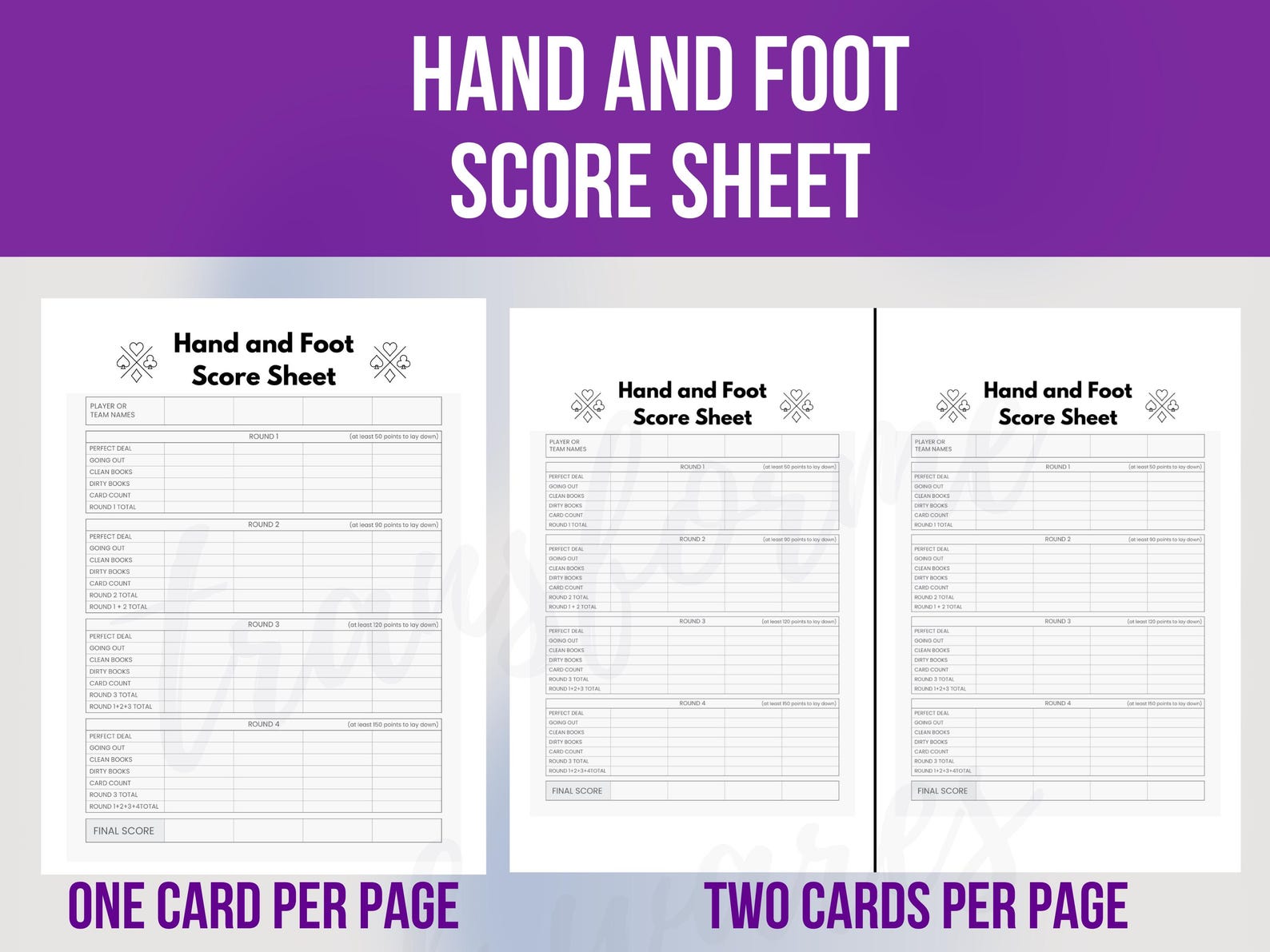 Hand and Foot Score Sheet Template, Printable Hand and Foot Score Sheet ...