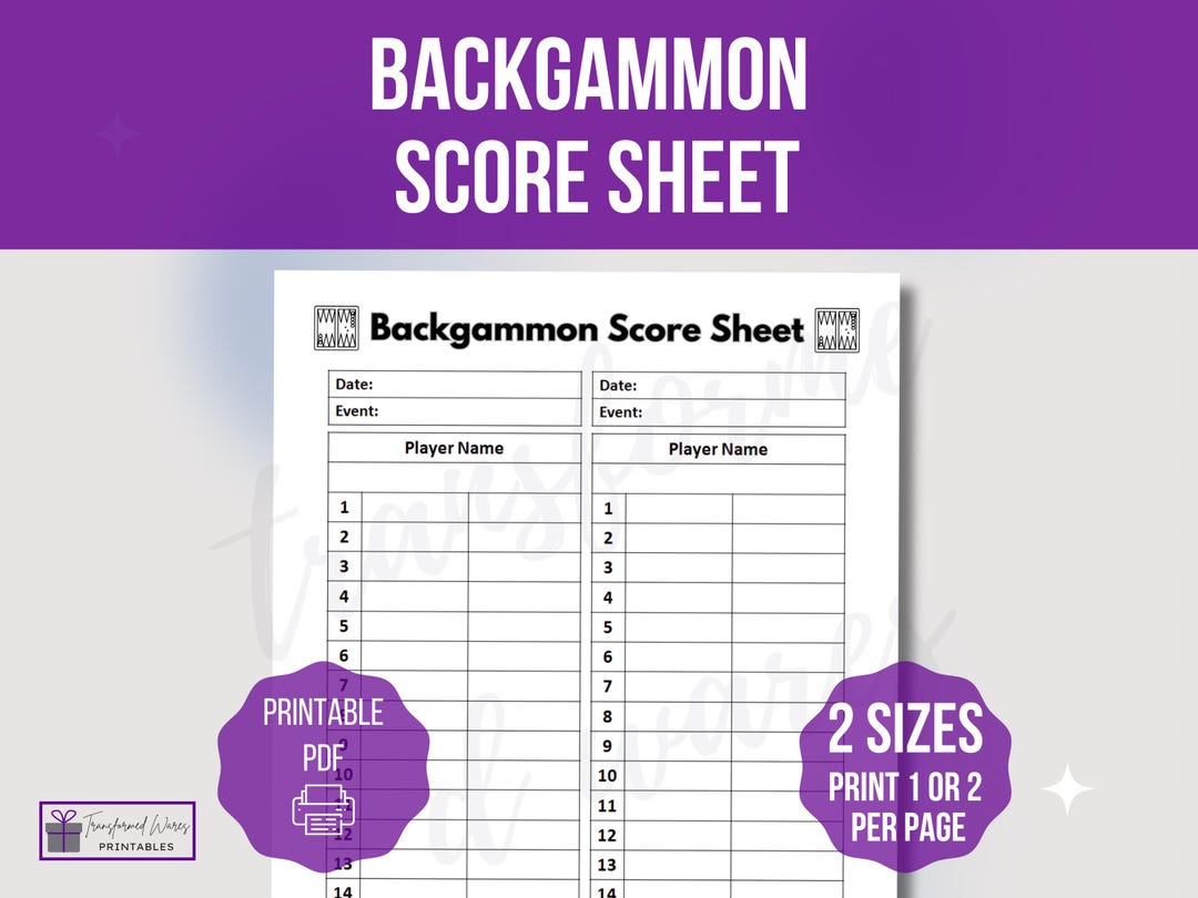 Backgammon Score Sheet Template, Printable Backgammon Score Sheet ...
