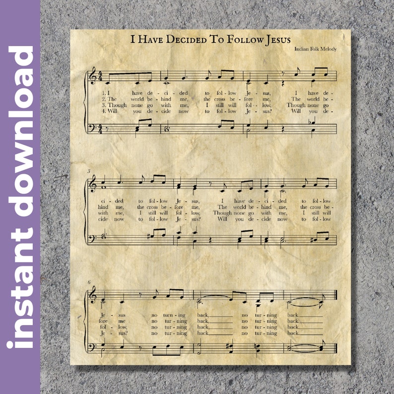 I Have Decided to Follow Jesus Print, Printable Vintage Sheet Music ...