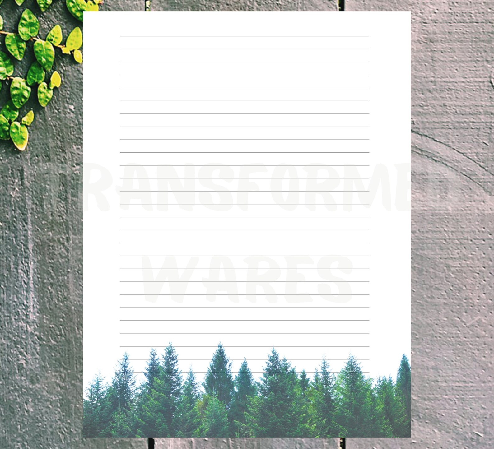 Printable Stationery Evergreen Trees Writing Paper | Etsy