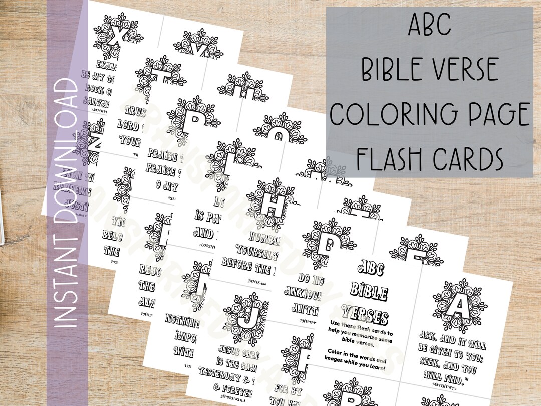 ABC Bible Verse Flash Cards, Bible Verse Coloring Page Flash Cards ...