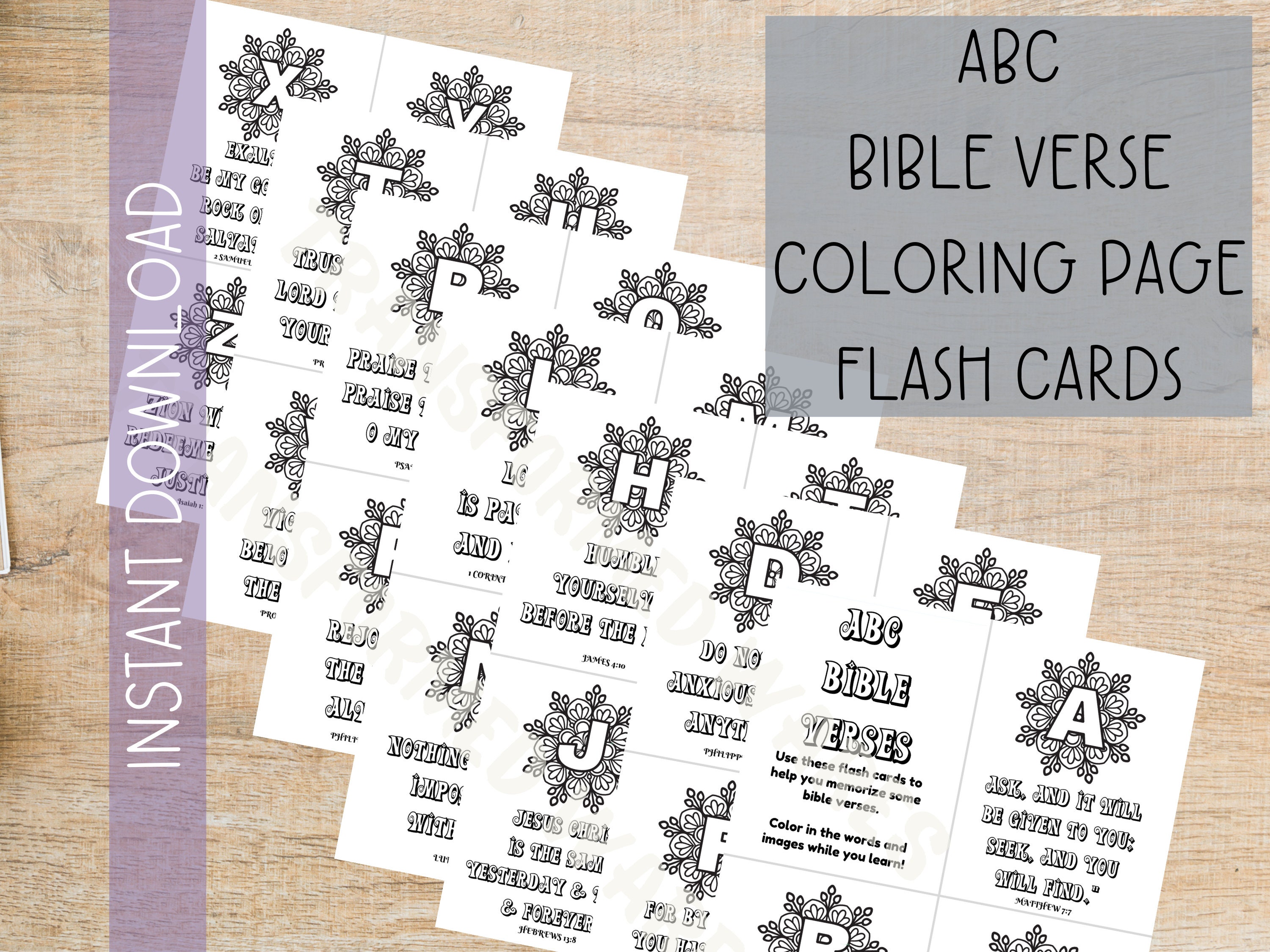 ABC Bible Verse Flash Cards, Bible Verse Coloring Page Flash Cards ...