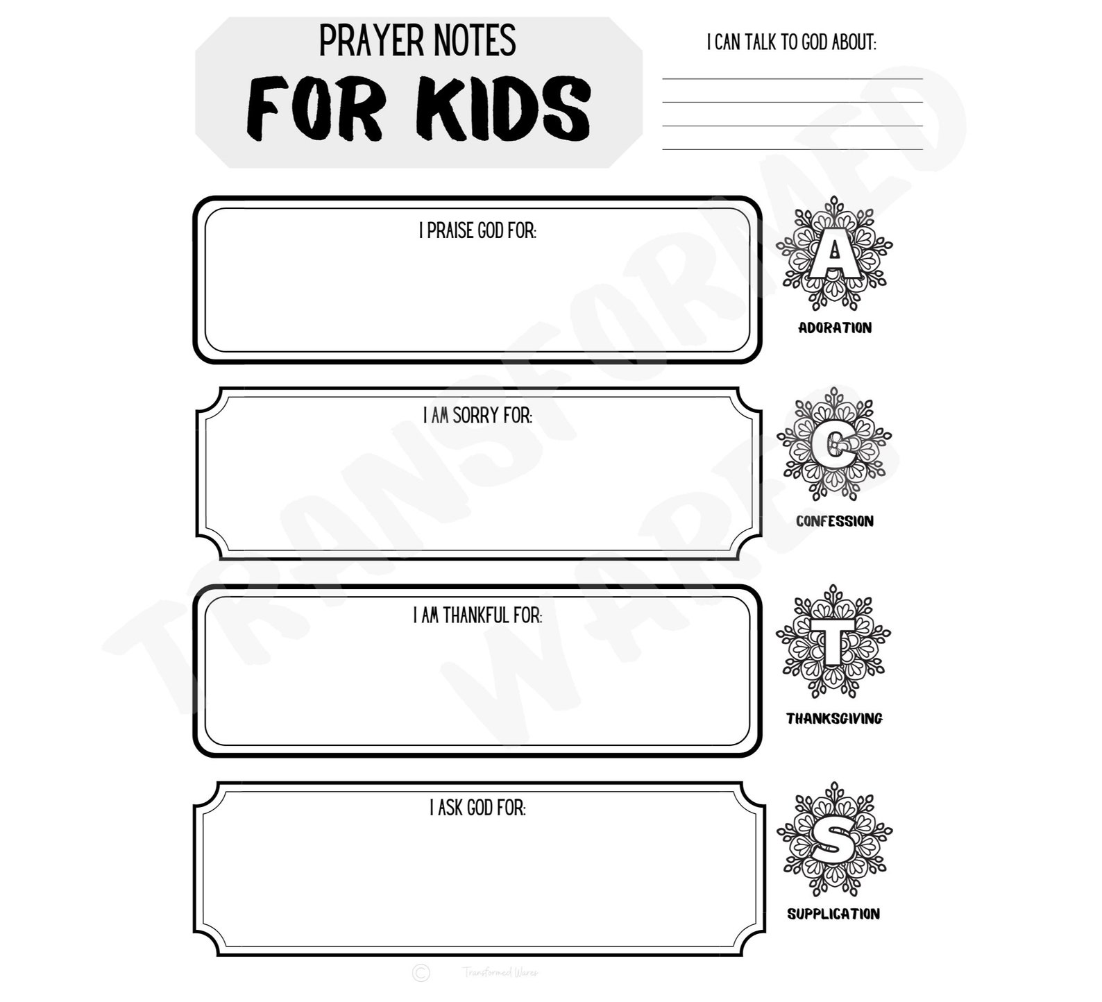 Prayer Notes for Kids, PDF Printable, Instant Download, Boys, Girls ...
